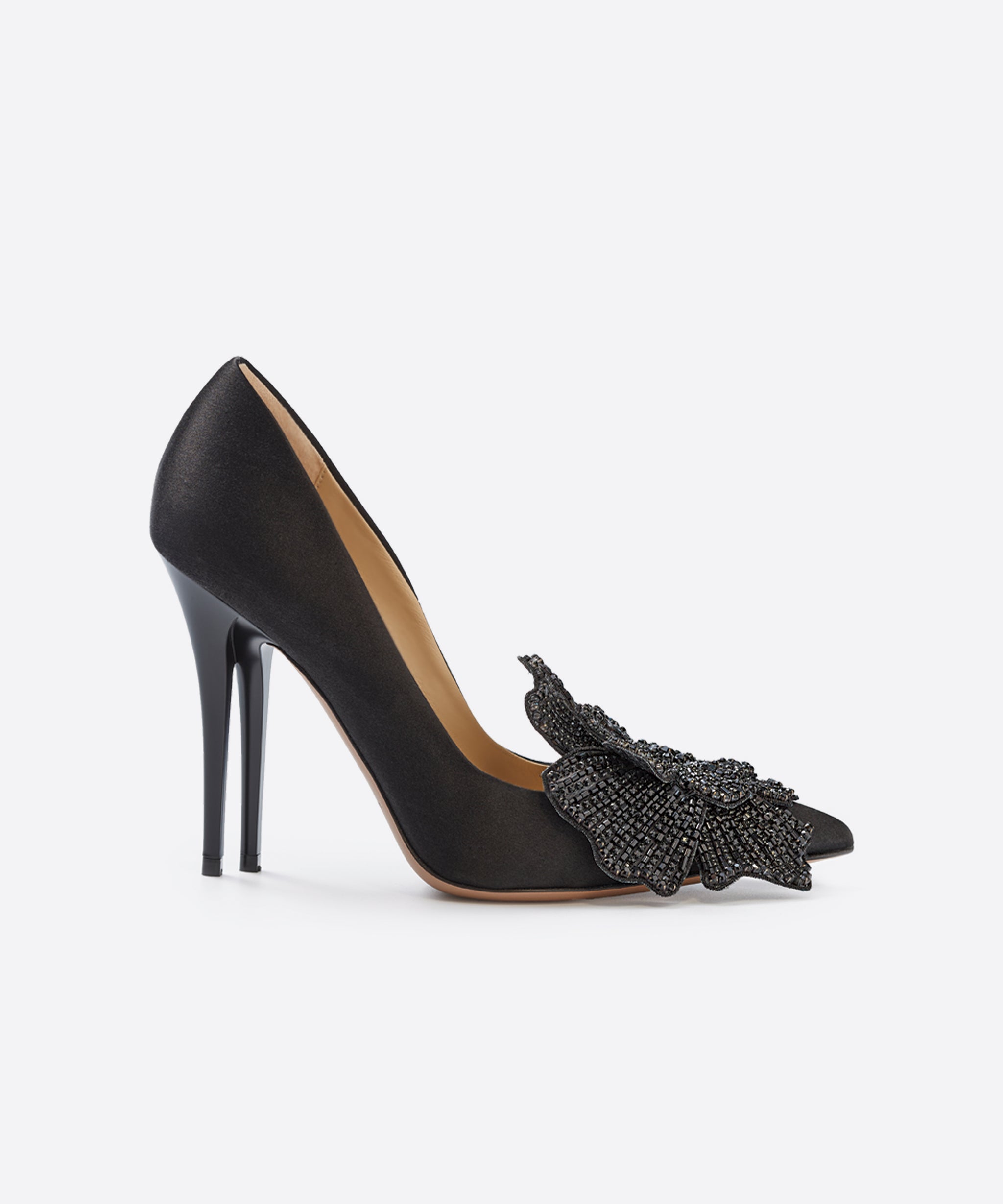 Bonsoir Flower Pumps 105 - Black - Double heel | Designer Heels ...